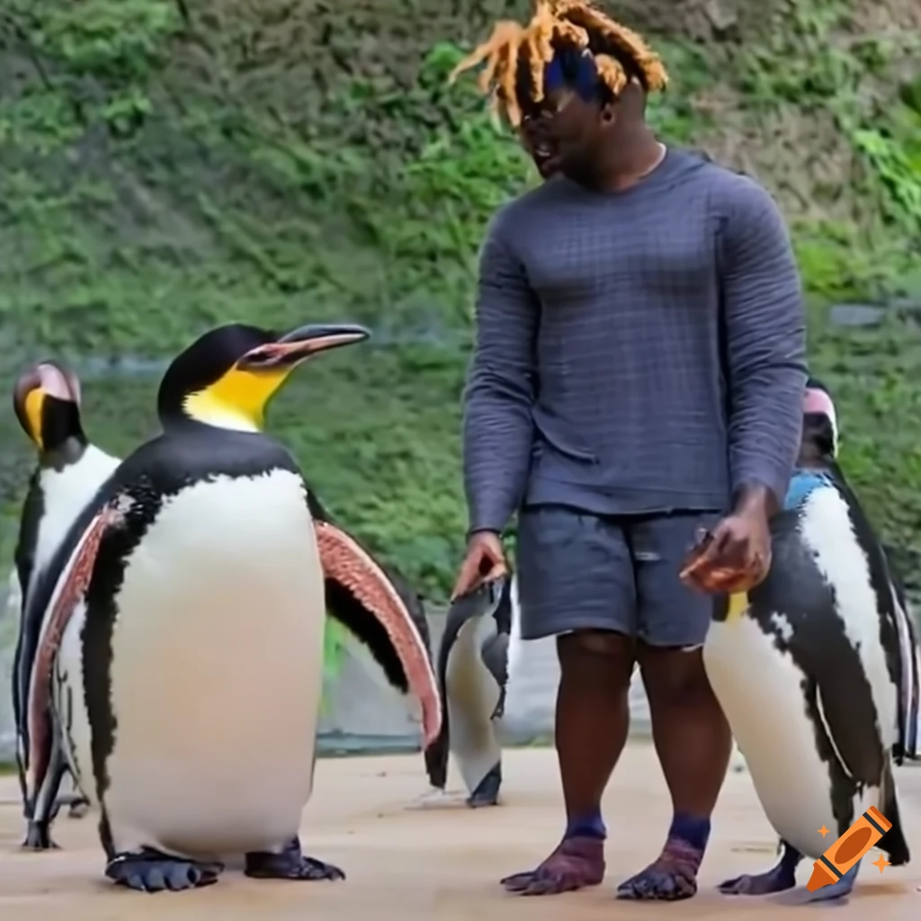 Ksi talking to a penguin in the zoo on Craiyon