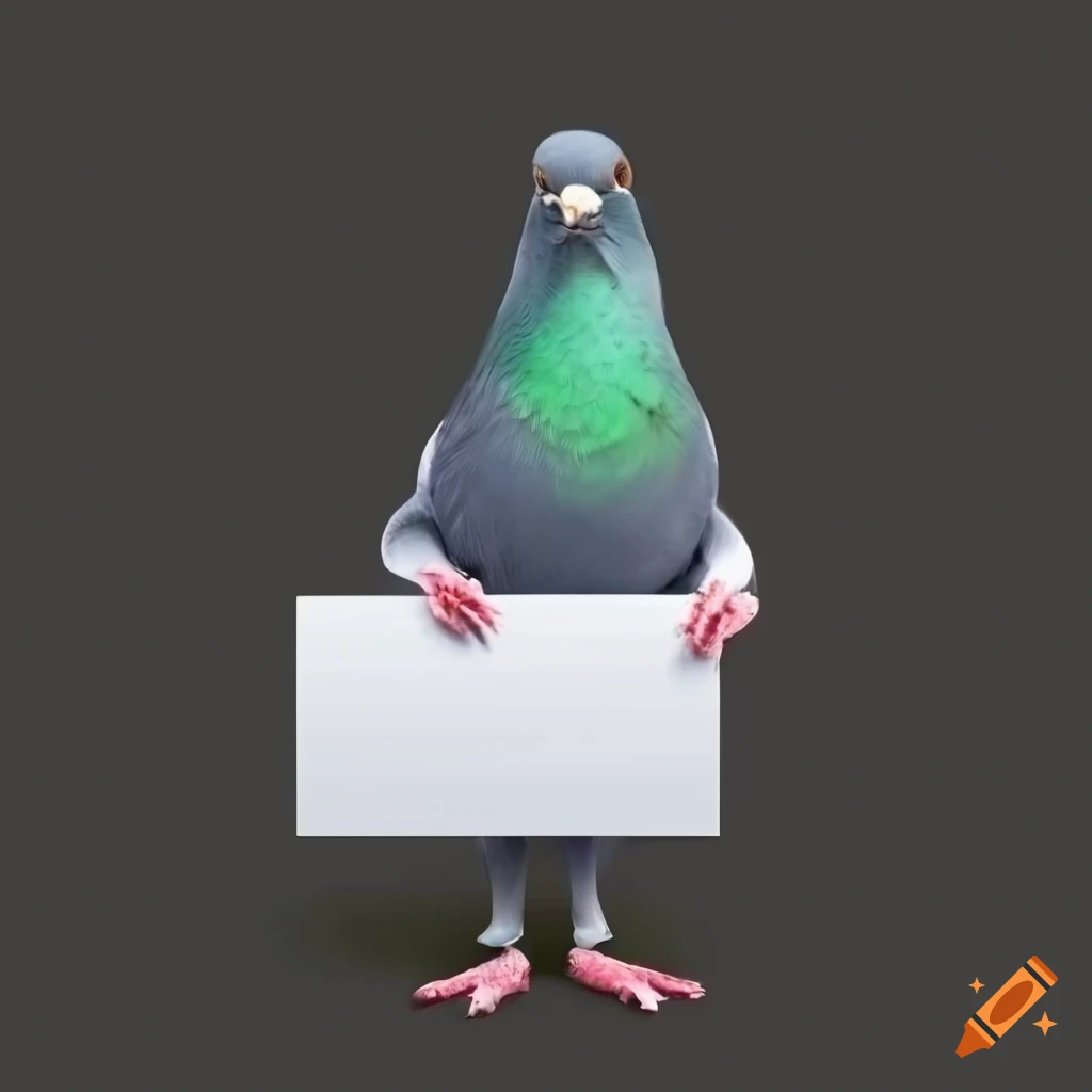 Pigeon holding a sign on Craiyon