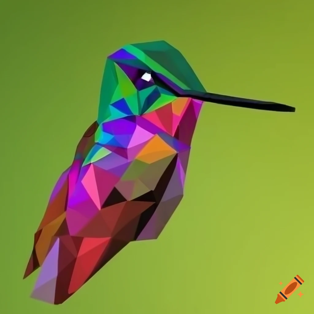 Iridescent low poly hummingbird in high definition on Craiyon