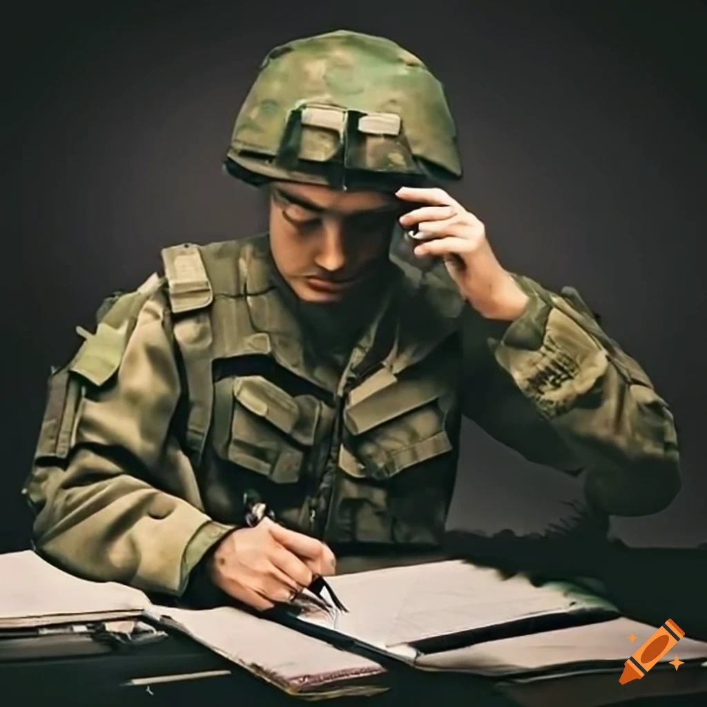 Soldier writing handwritten notes on Craiyon