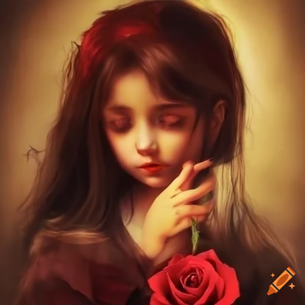 Girl holding a red rose on Craiyon