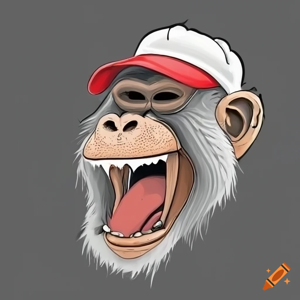 Ape wearing a white and red cap on Craiyon