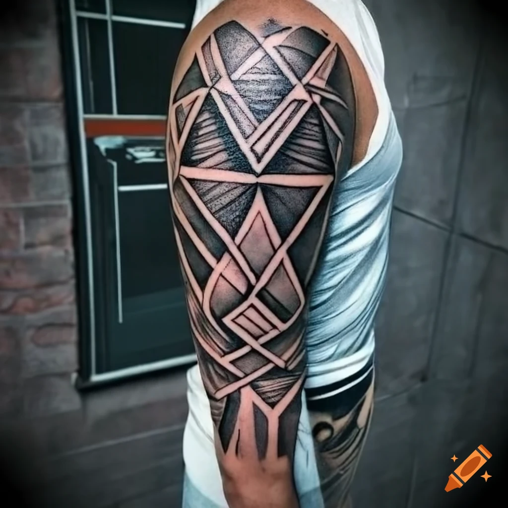 Geometric pattern sleeve tattoo design for men on Craiyon