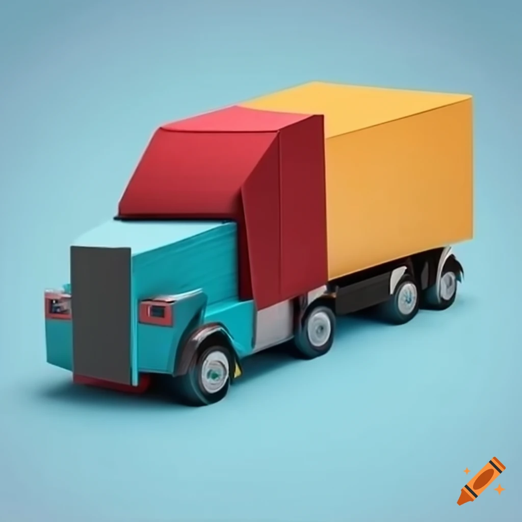 3d origami trucks delivering high tech components on Craiyon