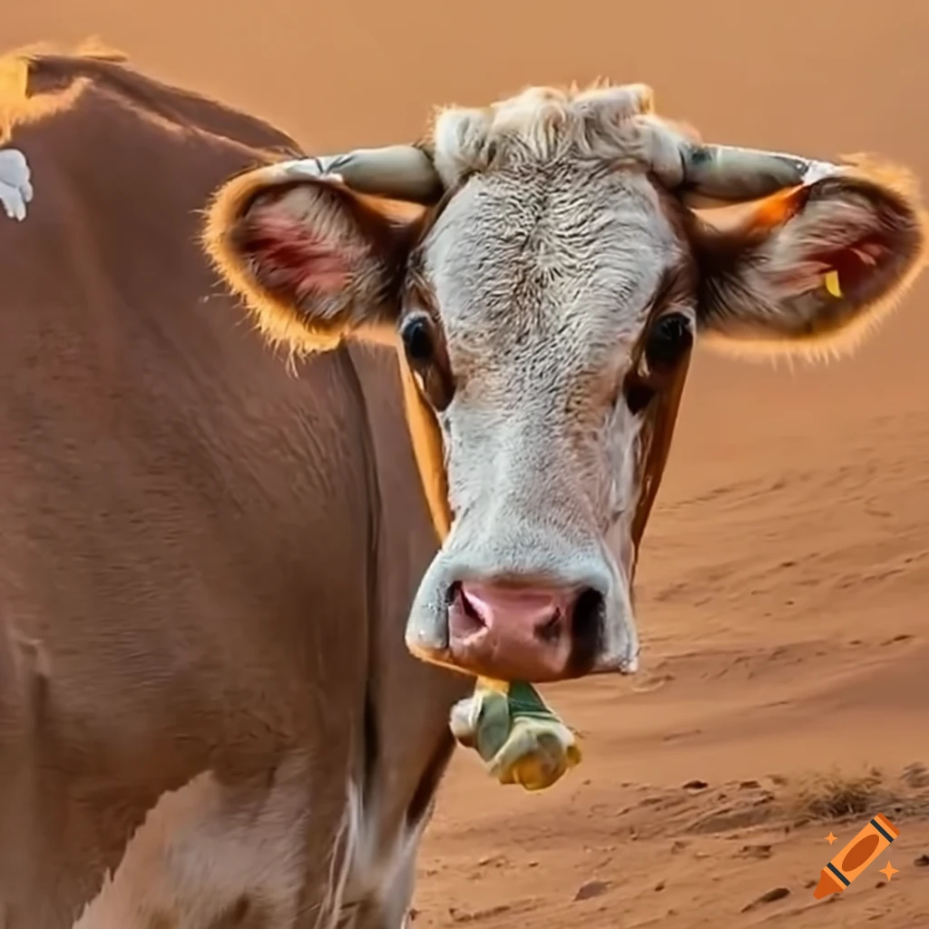 Cow eating cheese in the desert on Craiyon