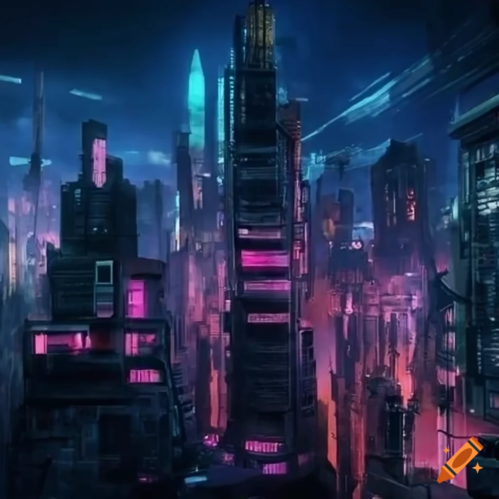 Futuristic cityscape with solarpunk, biopunk, and cyberpunk elements on ...
