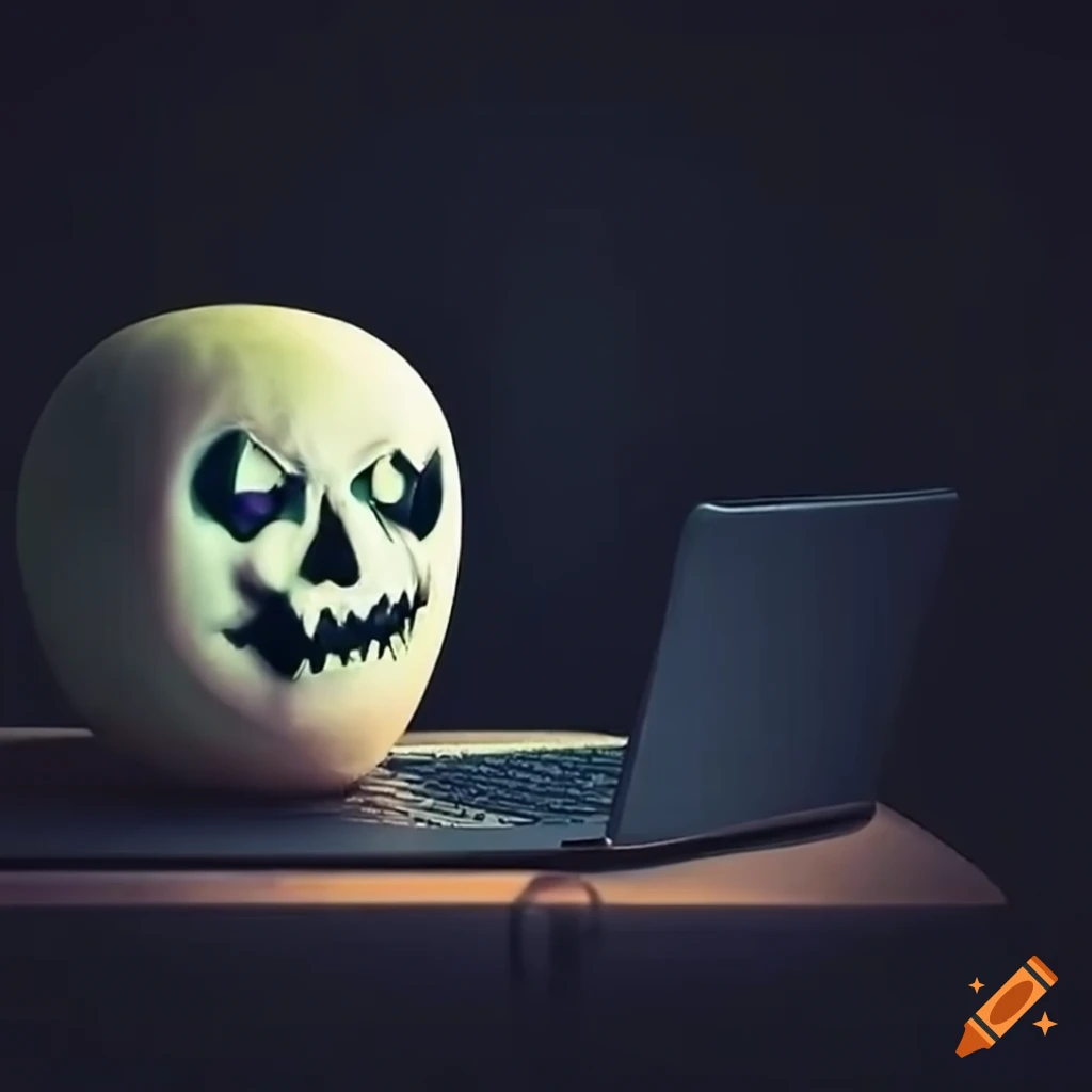 Spooky face on laptop monitor on Craiyon