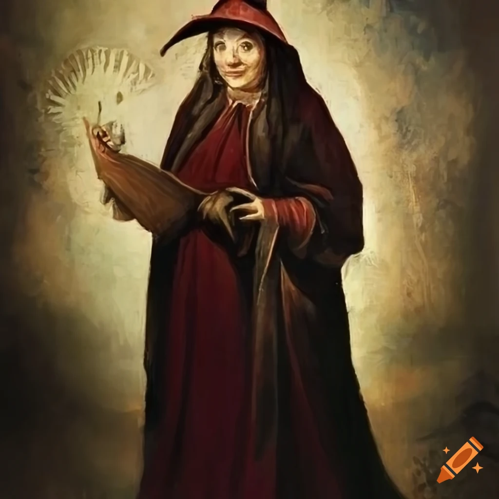 Old witch painting in a historical setting on Craiyon