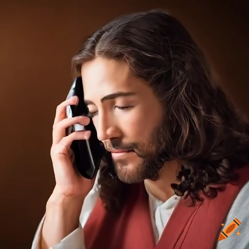Jesus talking on a phone call on Craiyon