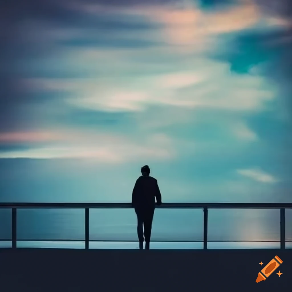 Person standing on terrace observing the cloudy sky on Craiyon