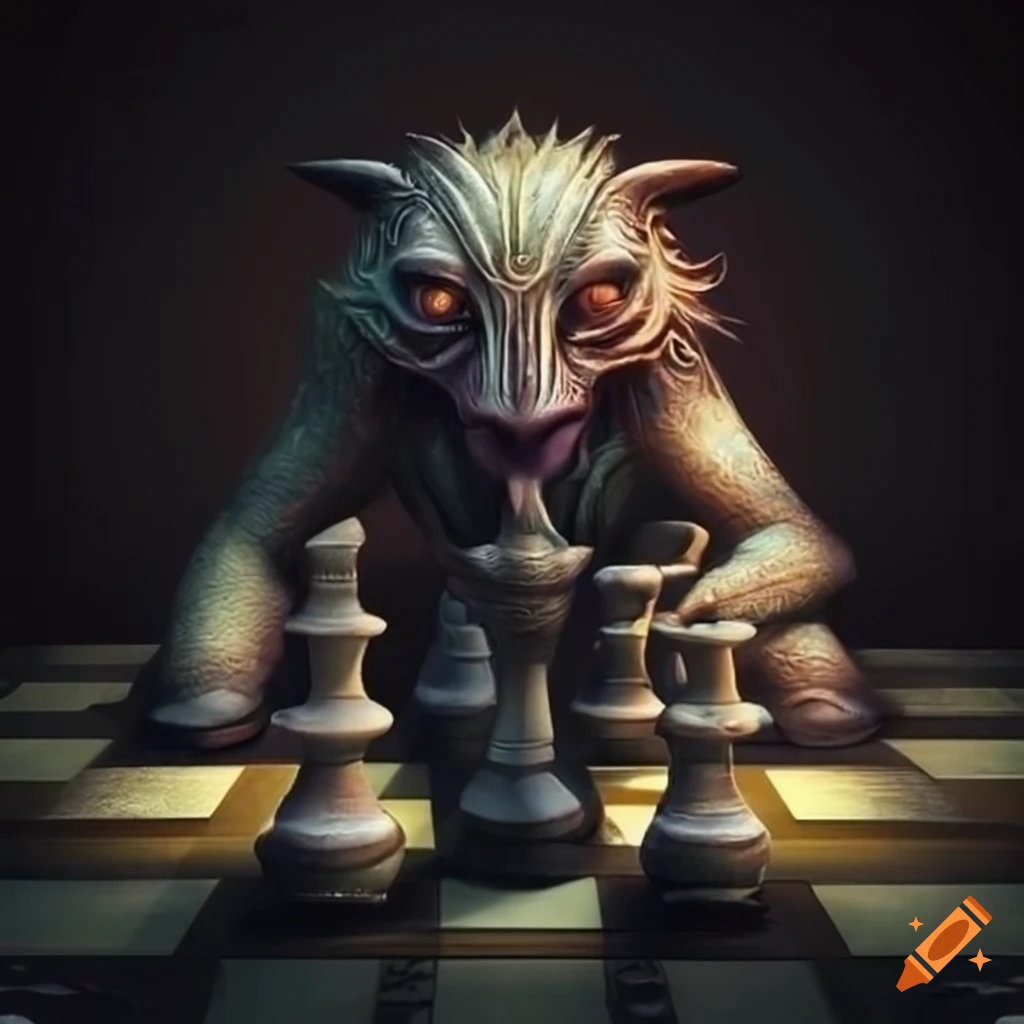 Mystical creature playing chess on Craiyon