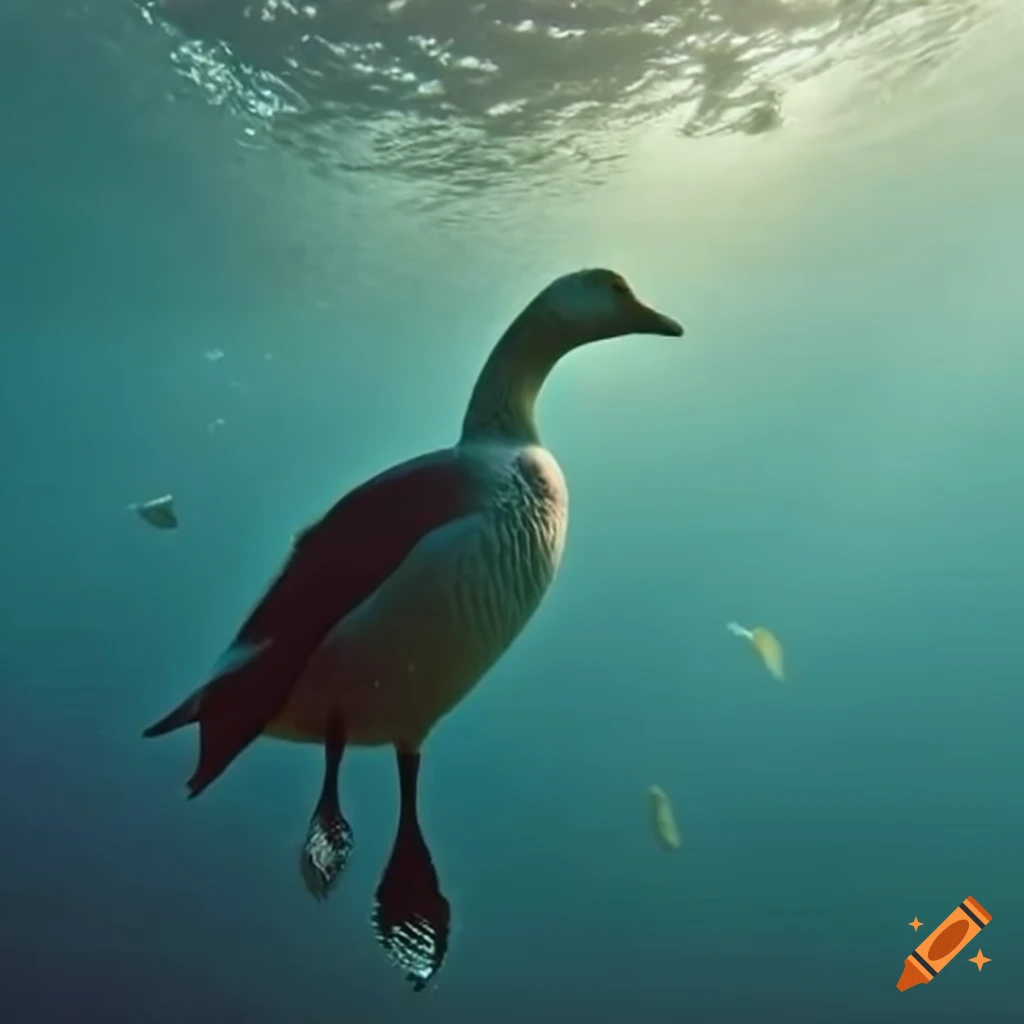 Goose scuba diving at the ocean floor on Craiyon