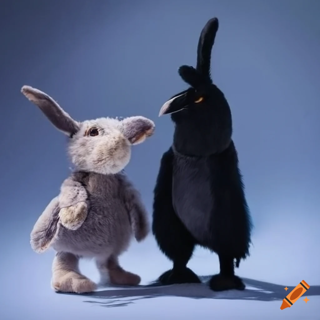 Plush raven and grey rabbit on Craiyon