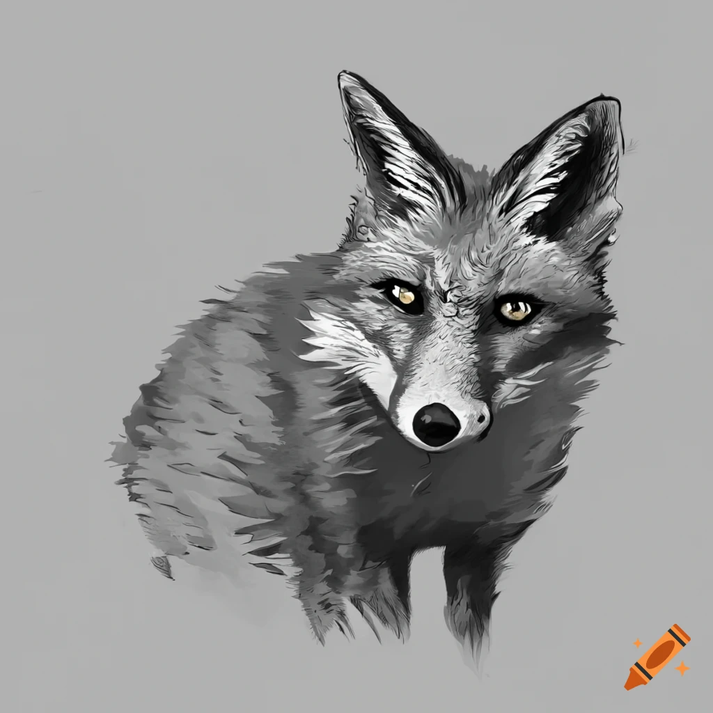 Monotone illustration of a ferocious water-dwelling fox baring its ...