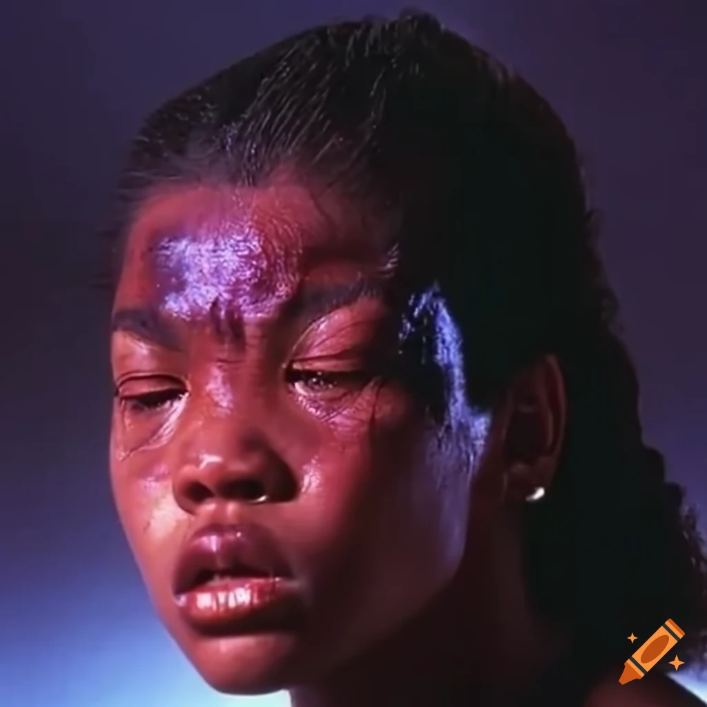 Bruised black woman martial arts fighter with dizzy expression on Craiyon