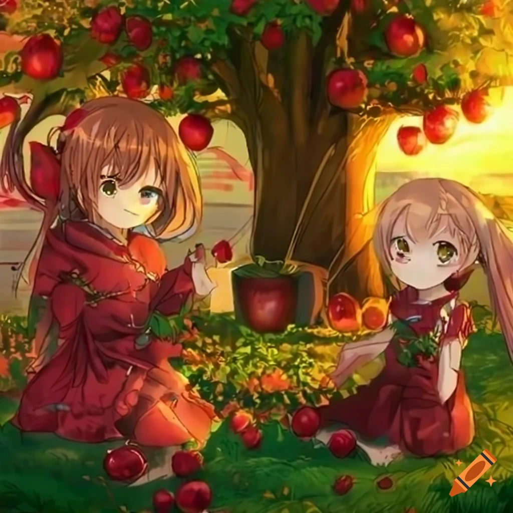 Apple orchard in anime style on Craiyon