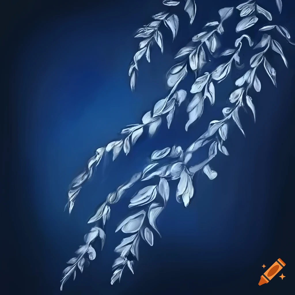 Silver vines on a dark blue background, oil painting on Craiyon