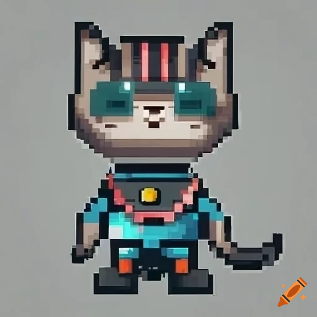Cat in robot clothes from gato roboto in 16-bit art style on Craiyon