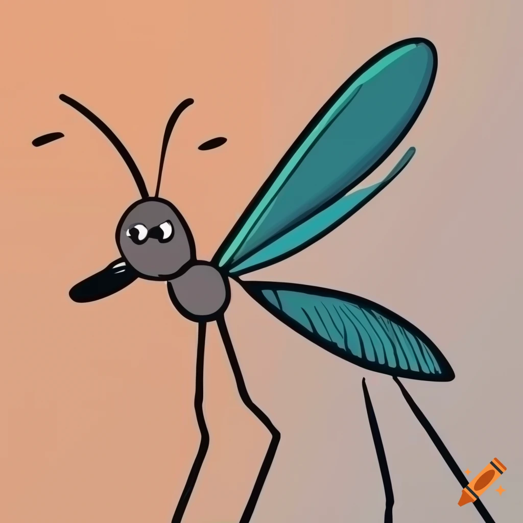 Minimalist drawing of a happy mosquito in bold lines and simple vector shapes on Craiyon