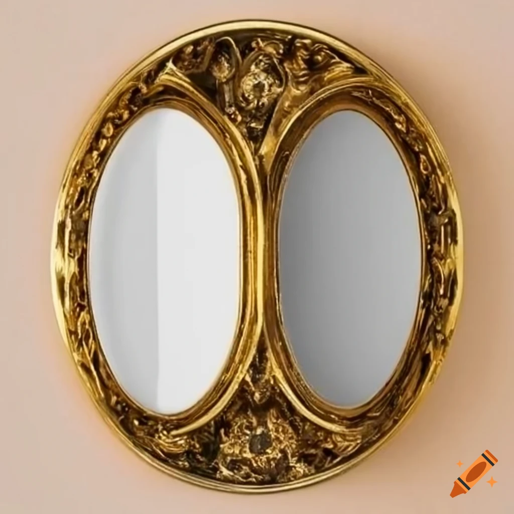 Two hinged oval gold photo frames on Craiyon