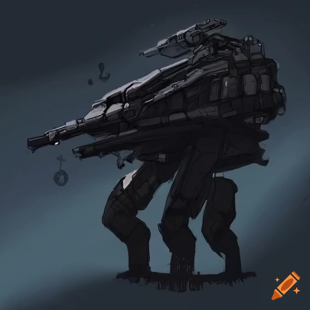 Sci-fi battle walker line drawing on Craiyon