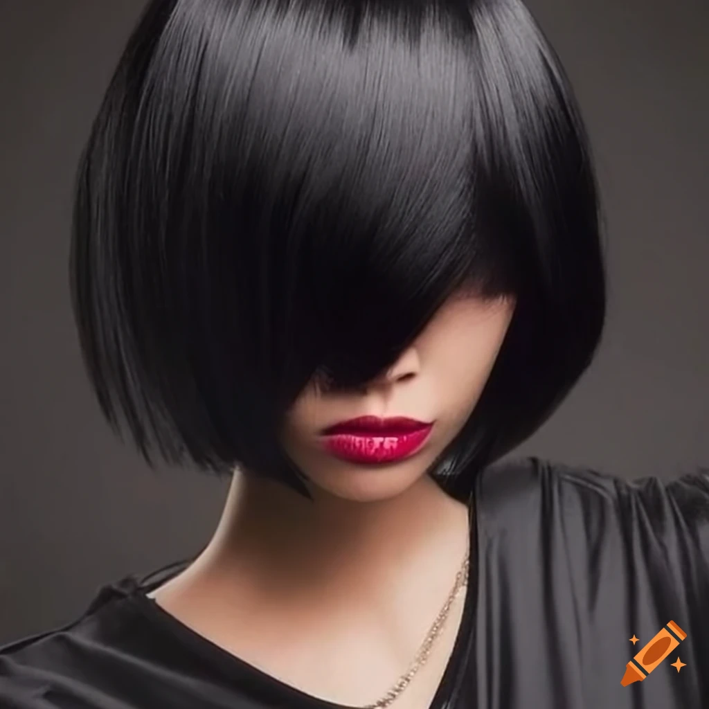 Black bob haircut with bangs on Craiyon