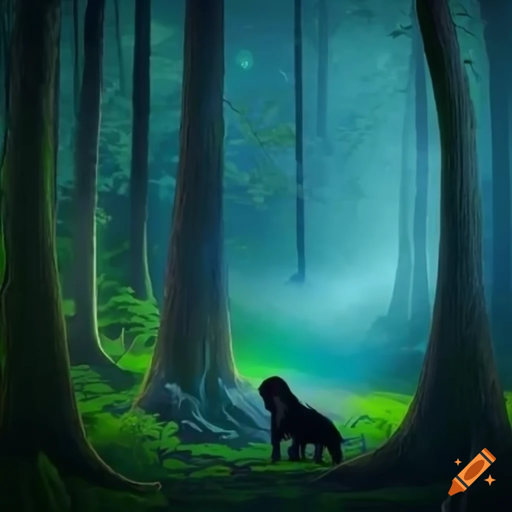 Enchanted forest with a majestic Black Labrador Retriever under the ...