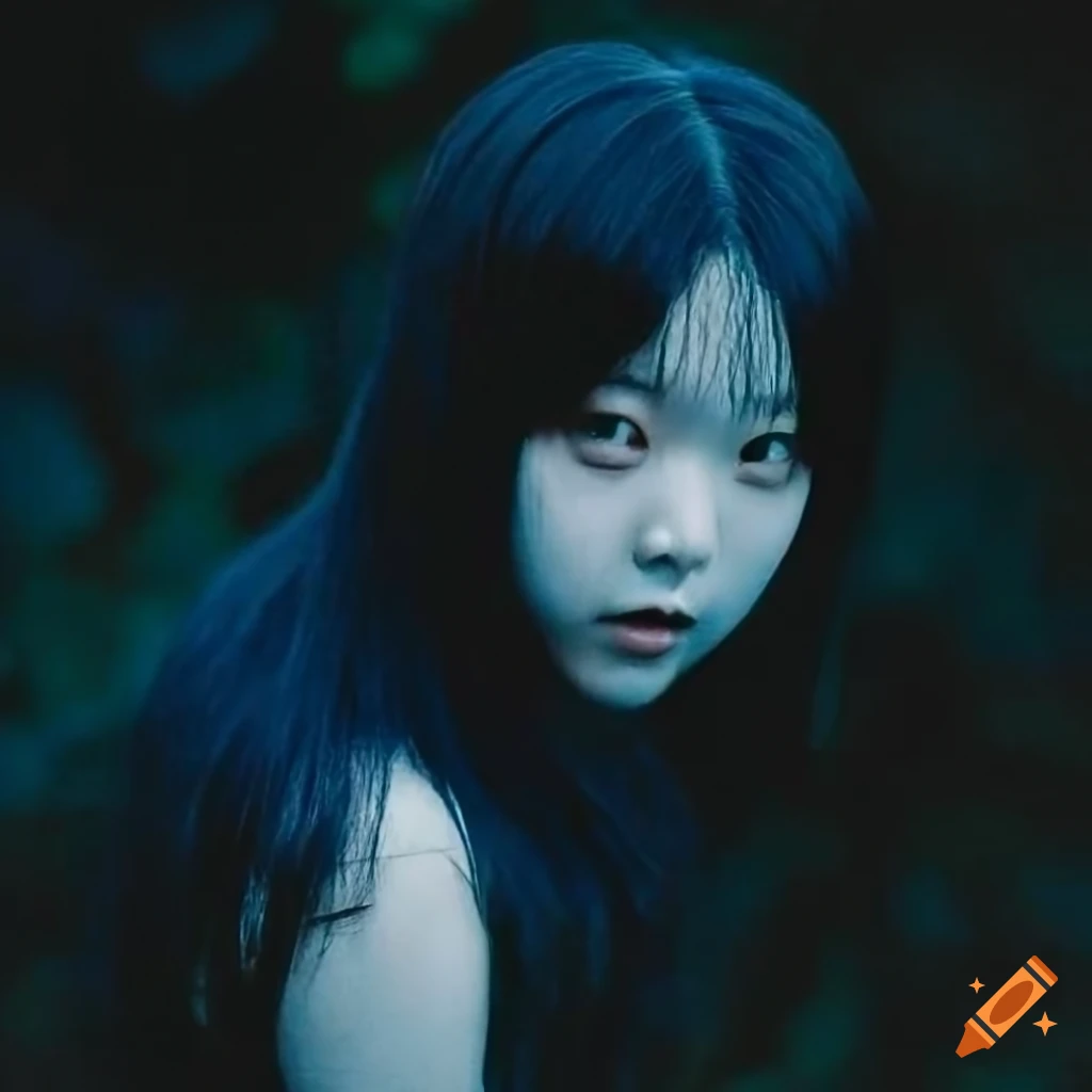 Portrait of a woman with front bangs and retro film aesthetics on Craiyon