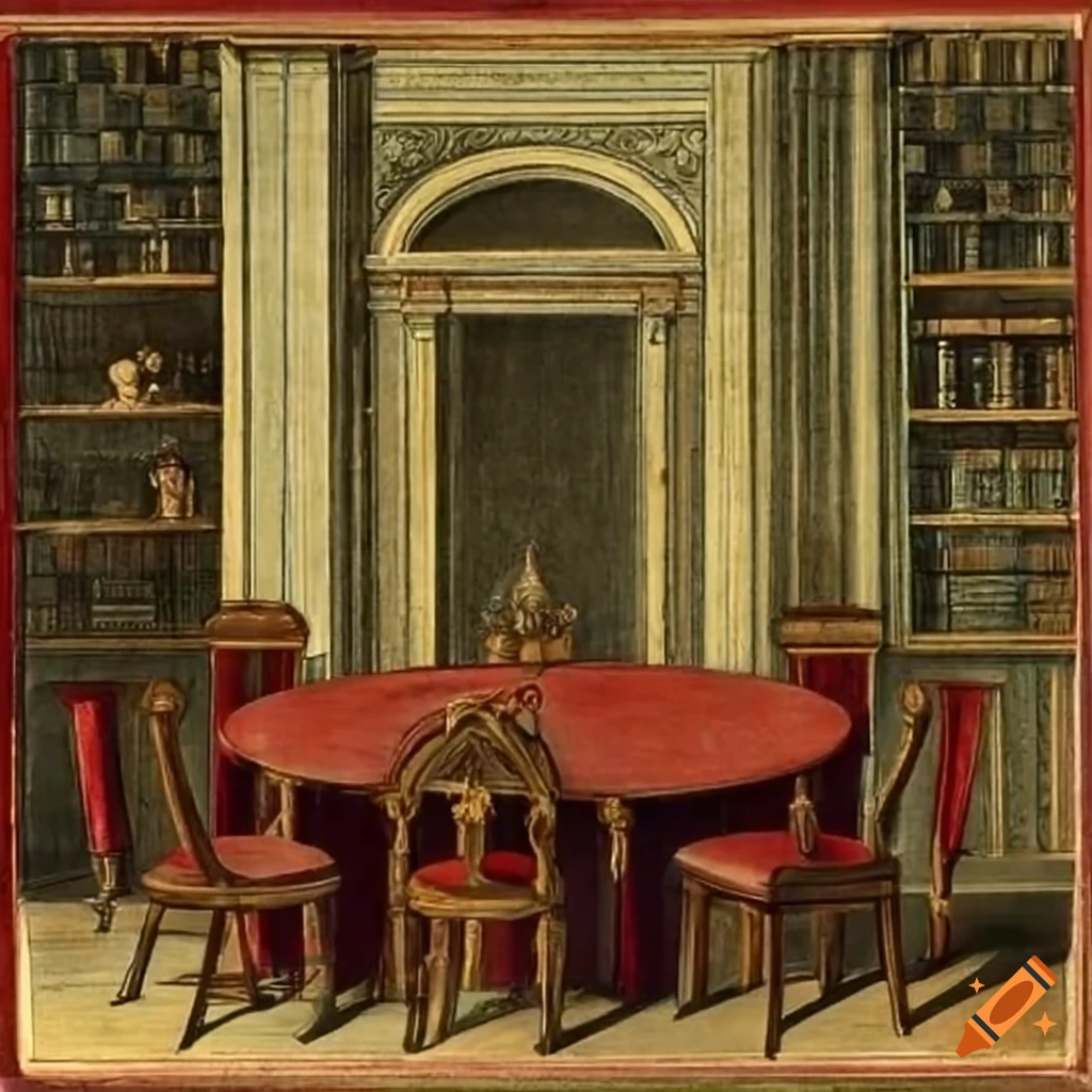 A room with three wobbly round tables and splintery shelves, with ...