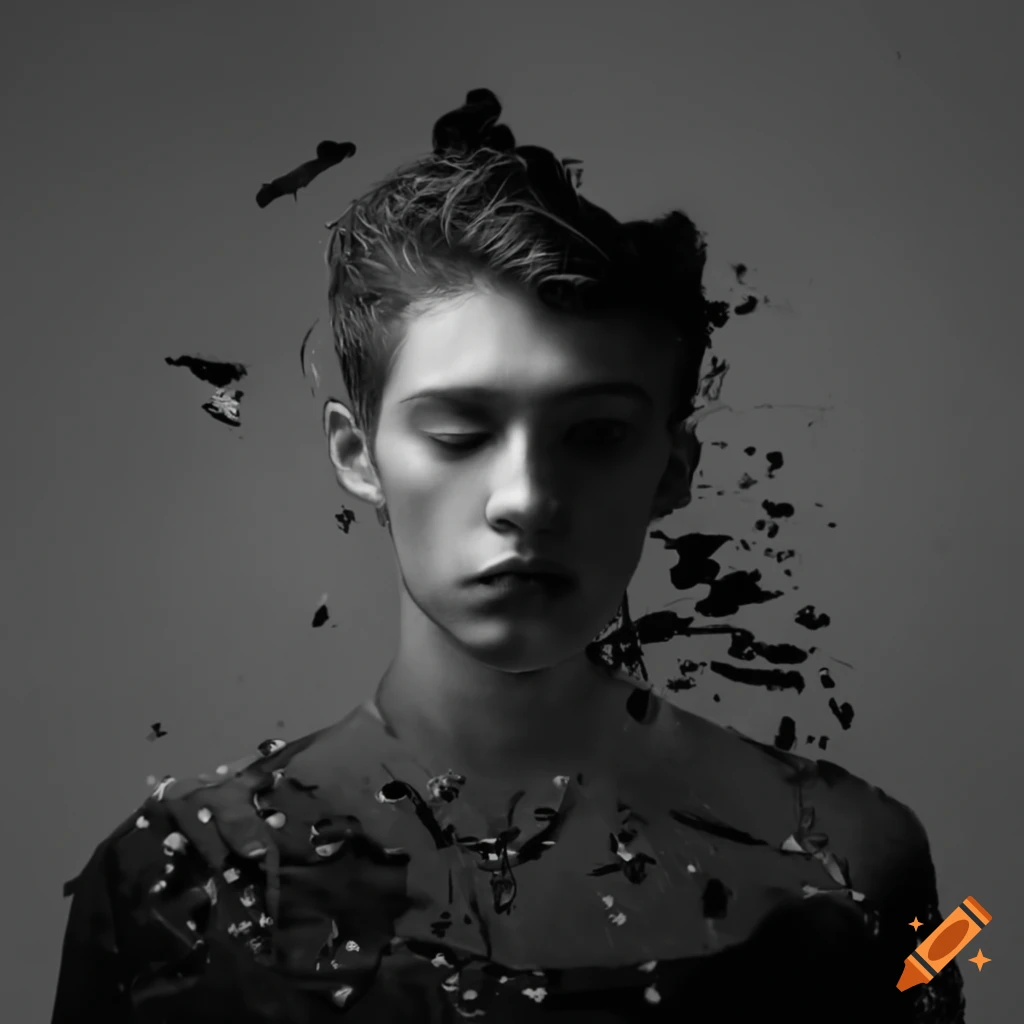 Conceptual art of a depressed young man disintegrating on Craiyon