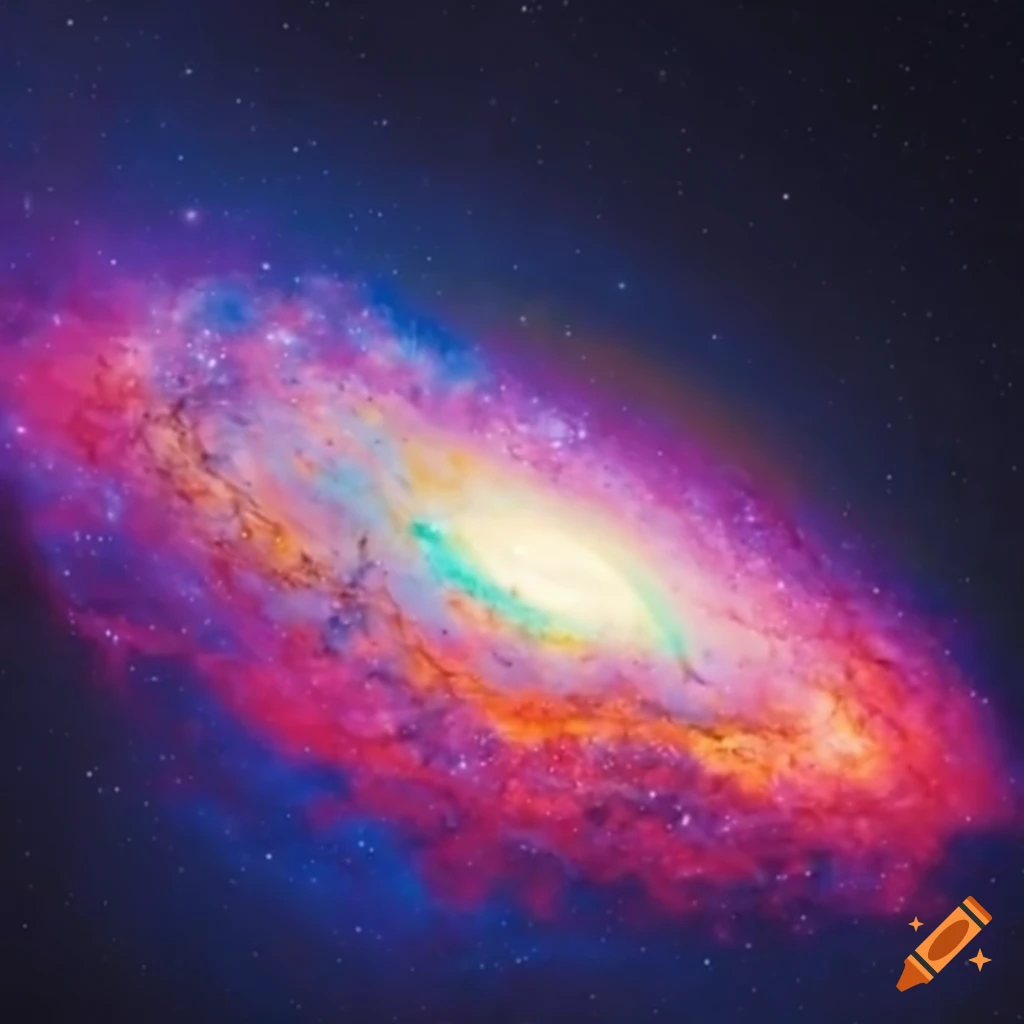 Converging galaxies forming a rainbow galaxy in the sky on Craiyon