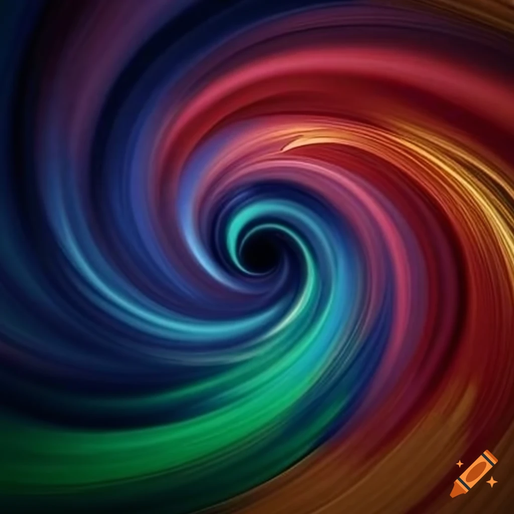 Colorful whirlpool of red, blue, gold, silver, dark red, navy blue, and ...