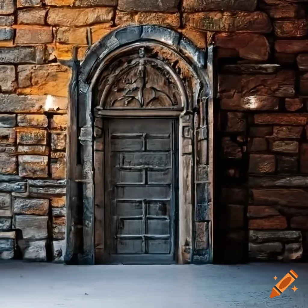 Metal and stone castle entryway on Craiyon