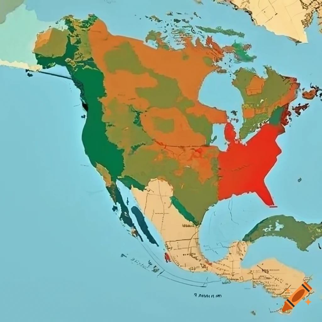 Map of American territorial acquisitions and influence 1867-1917 on Craiyon
