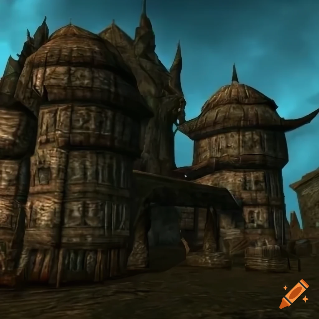 High-resolution 3D video game scene in the style of Elder Scrolls ...