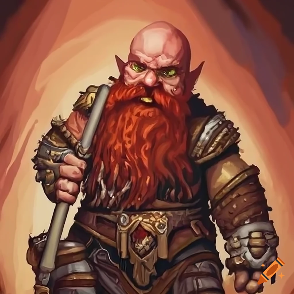 Dwarf barbarian with red beard and bald head on Craiyon