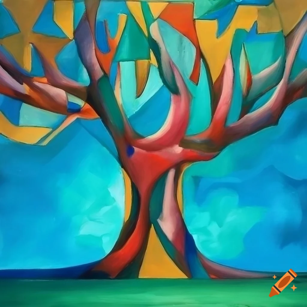 Abstract cubism style painting of a tree on Craiyon