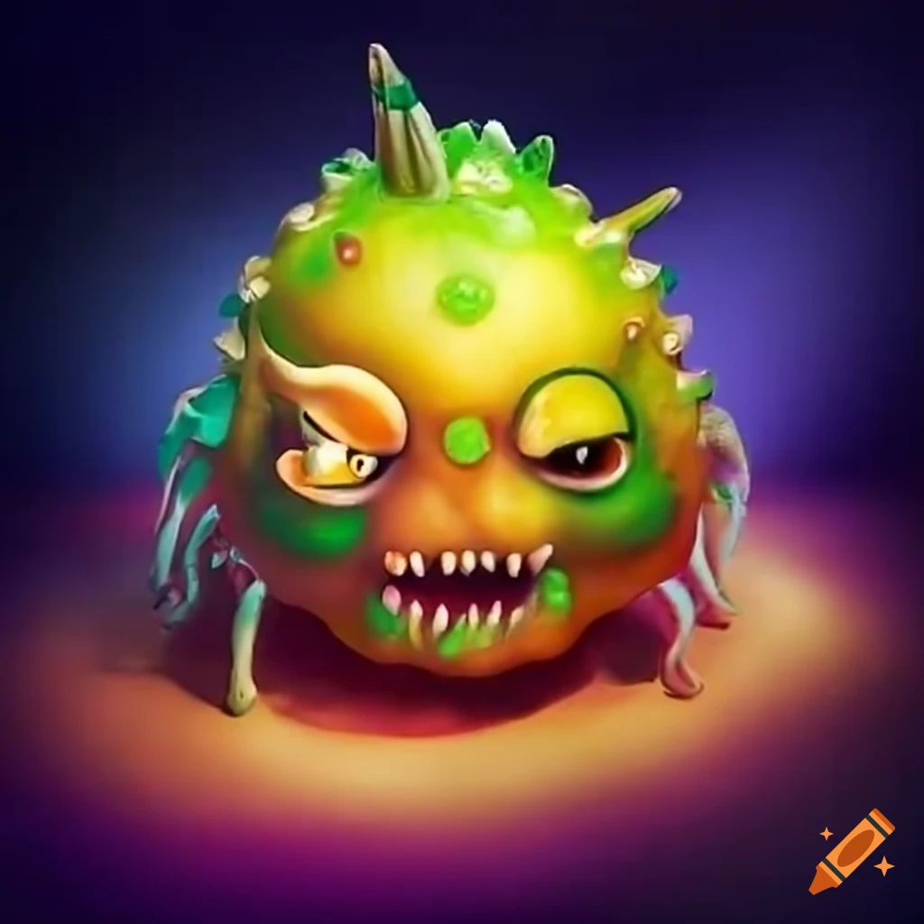 Mythical creatures and mutant omega mart lemon fruit monster in a ...