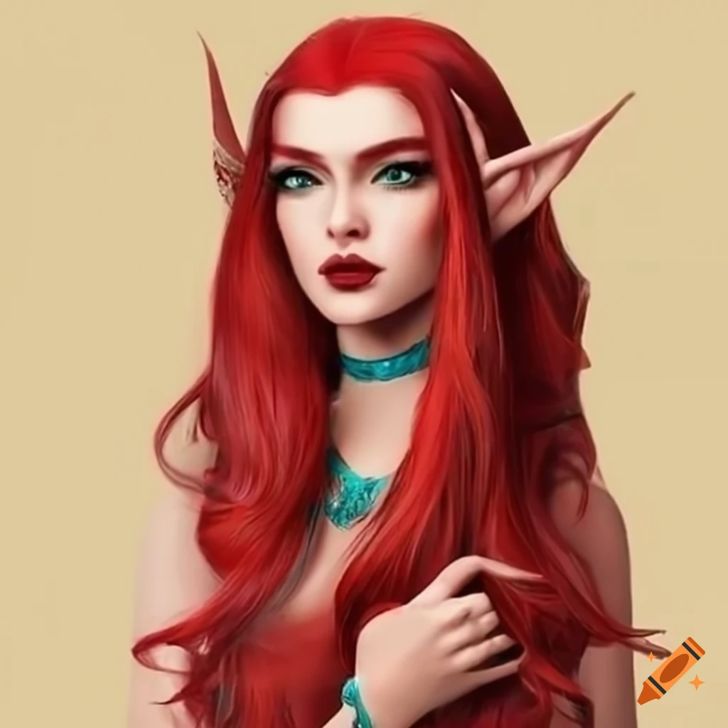 Elf with long emerald colored hair on Craiyon