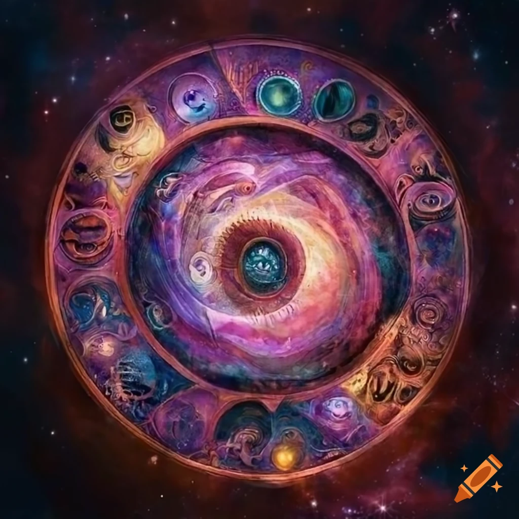 Intricate mural of the mana wheel of magic the gathering with astrology ...