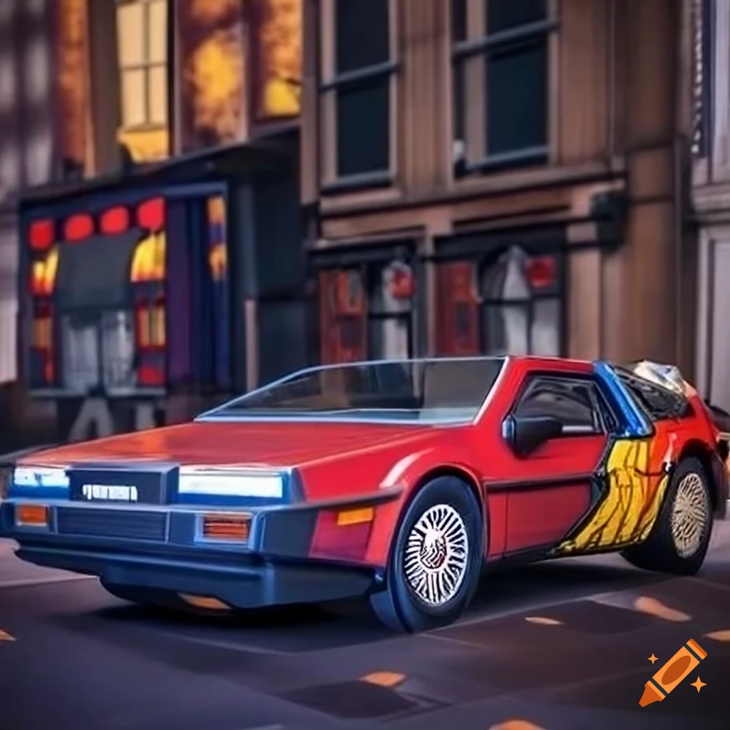 Customized 1980s Delorean car with Spider-Man superhero theme on Craiyon