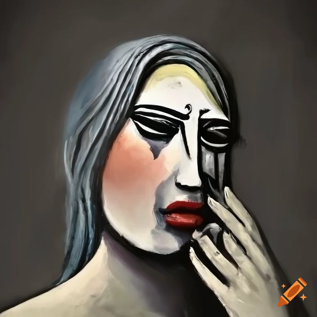 Artistic depiction of a crying dove woman by picasso on Craiyon
