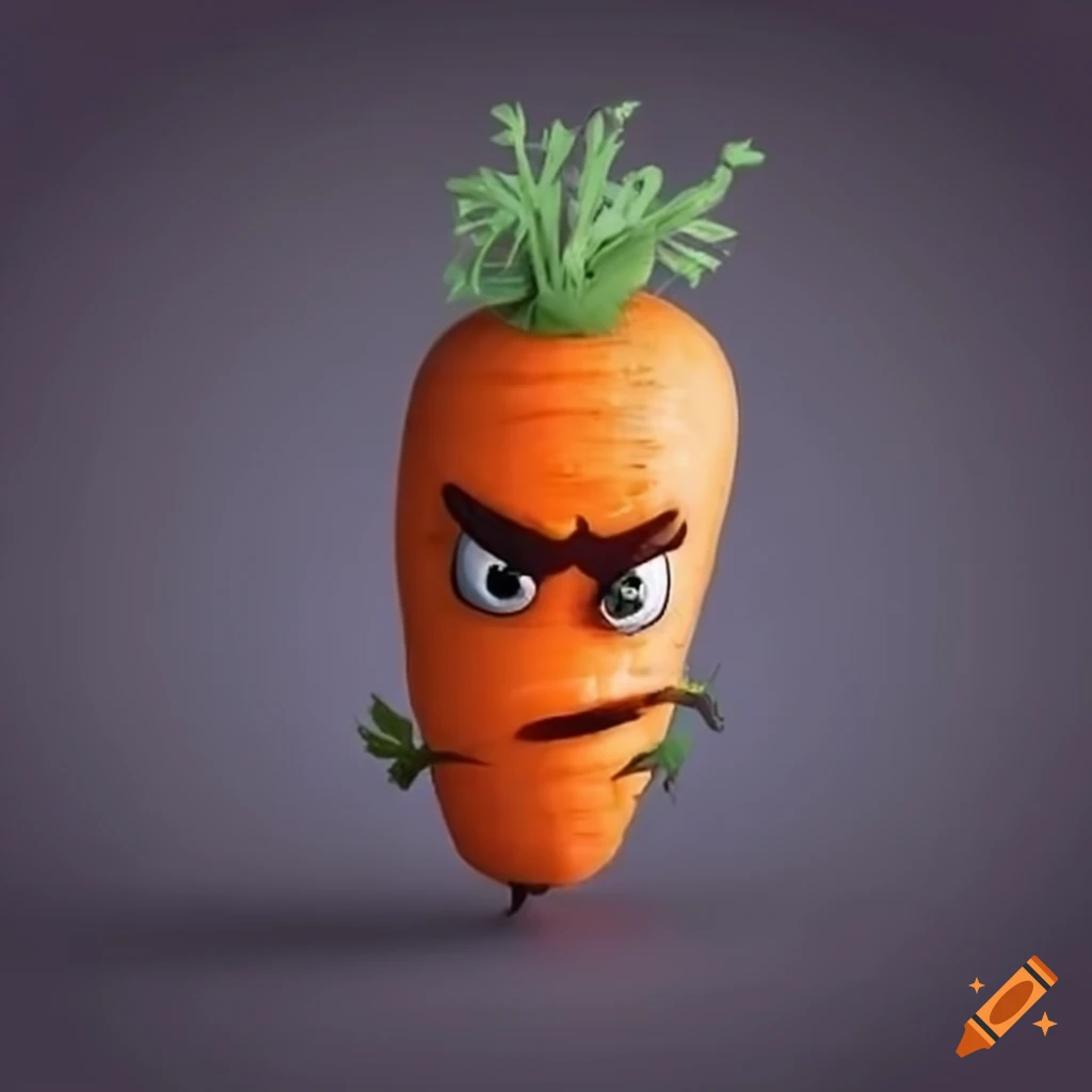 Fierce-looking angry carrot on Craiyon