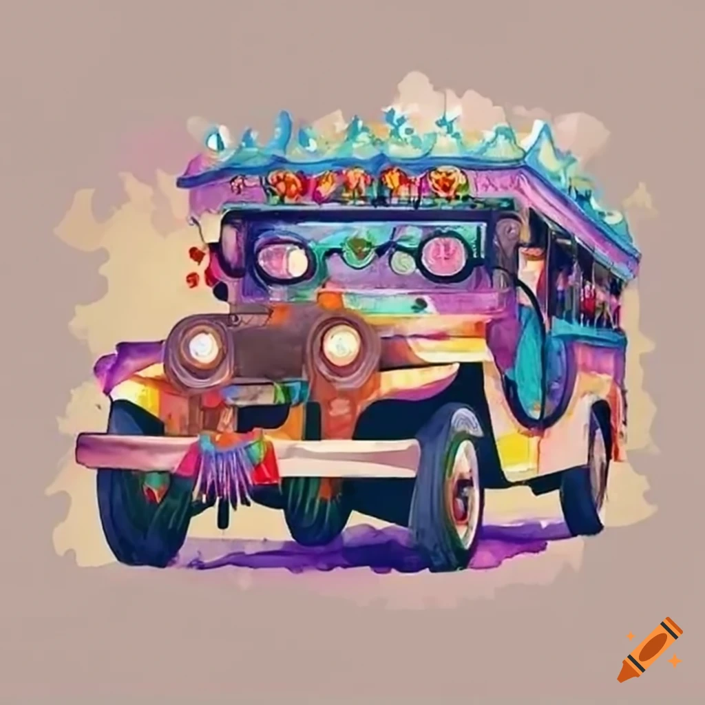 Colorful filipino jeepney with seafood and religious festival designs ...