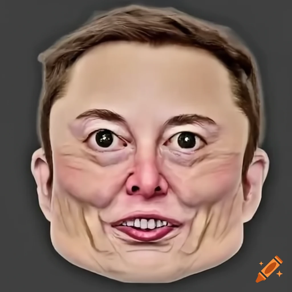Illustration of elon musk in a troll face expression on Craiyon