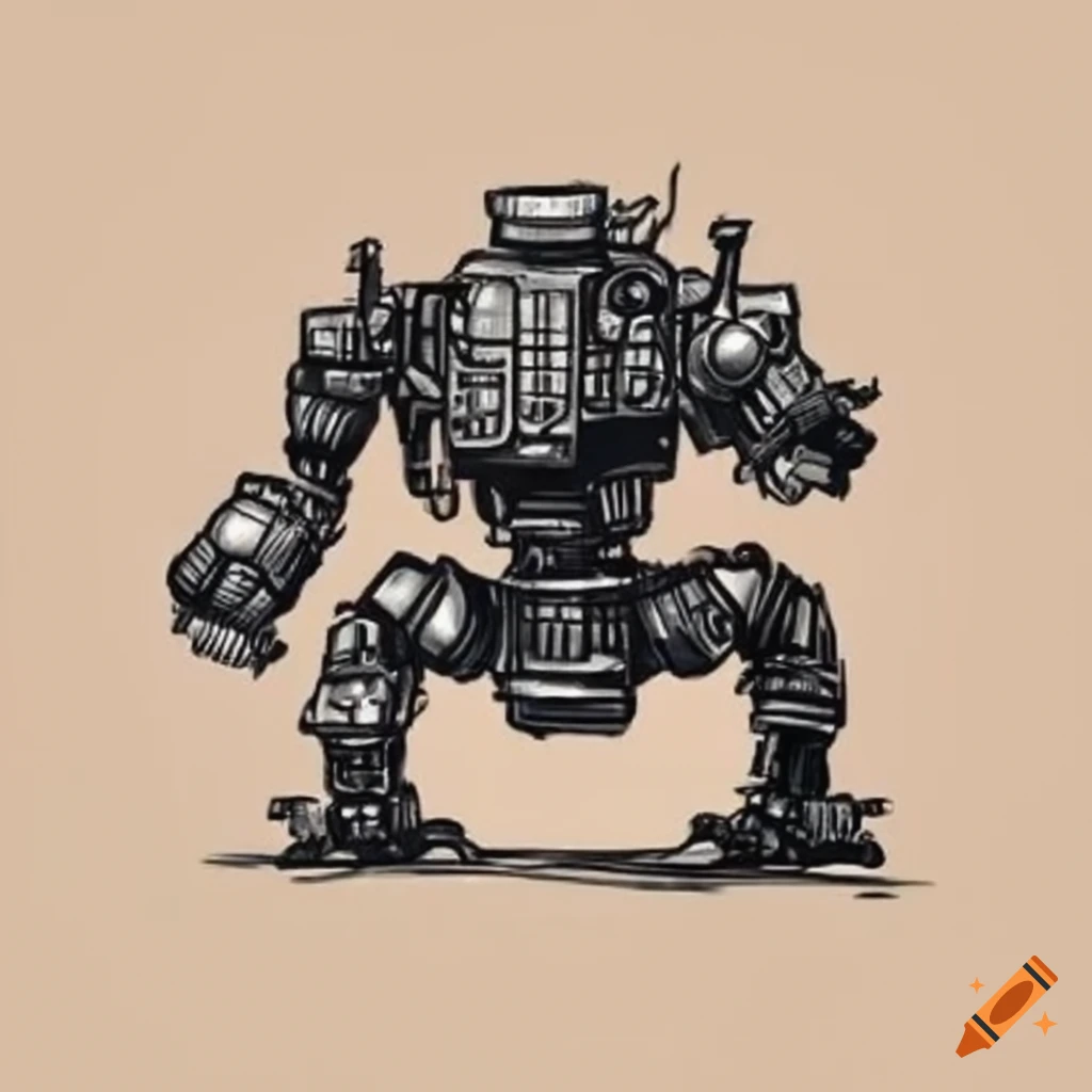Cyber punk robot mech in ink on Craiyon