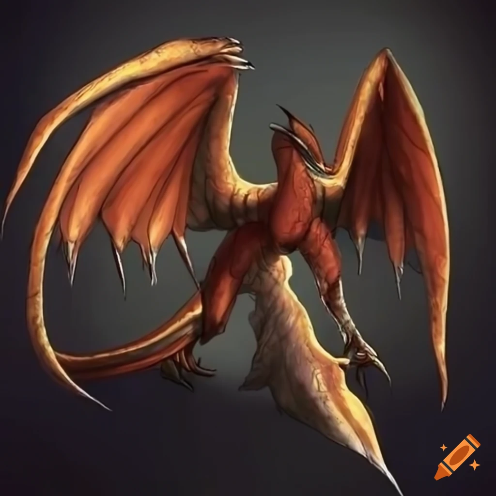 Wyvern with small wings, long legs, sharp fangs, and short tail on Craiyon