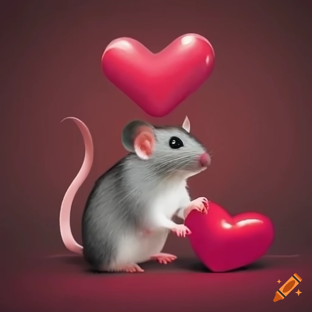 Mouse with heart eyes surrounded by valentine's day spirit on Craiyon