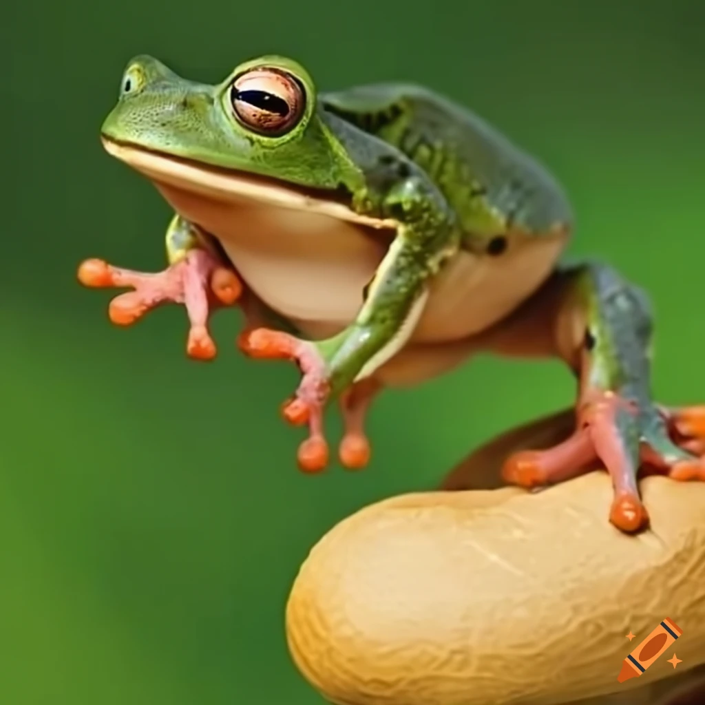Frog jumping over a giant peanut on Craiyon