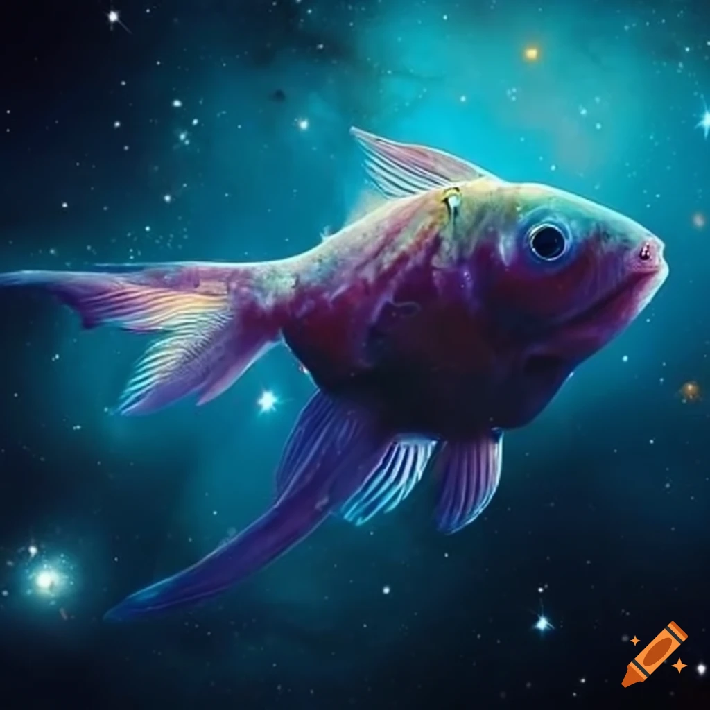 Fish swimming in a cosmic galaxy on Craiyon